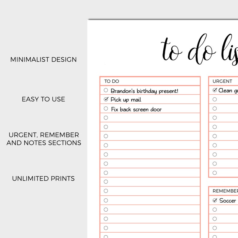 To Do List Sectioned Planner Page Instant Download | Etsy