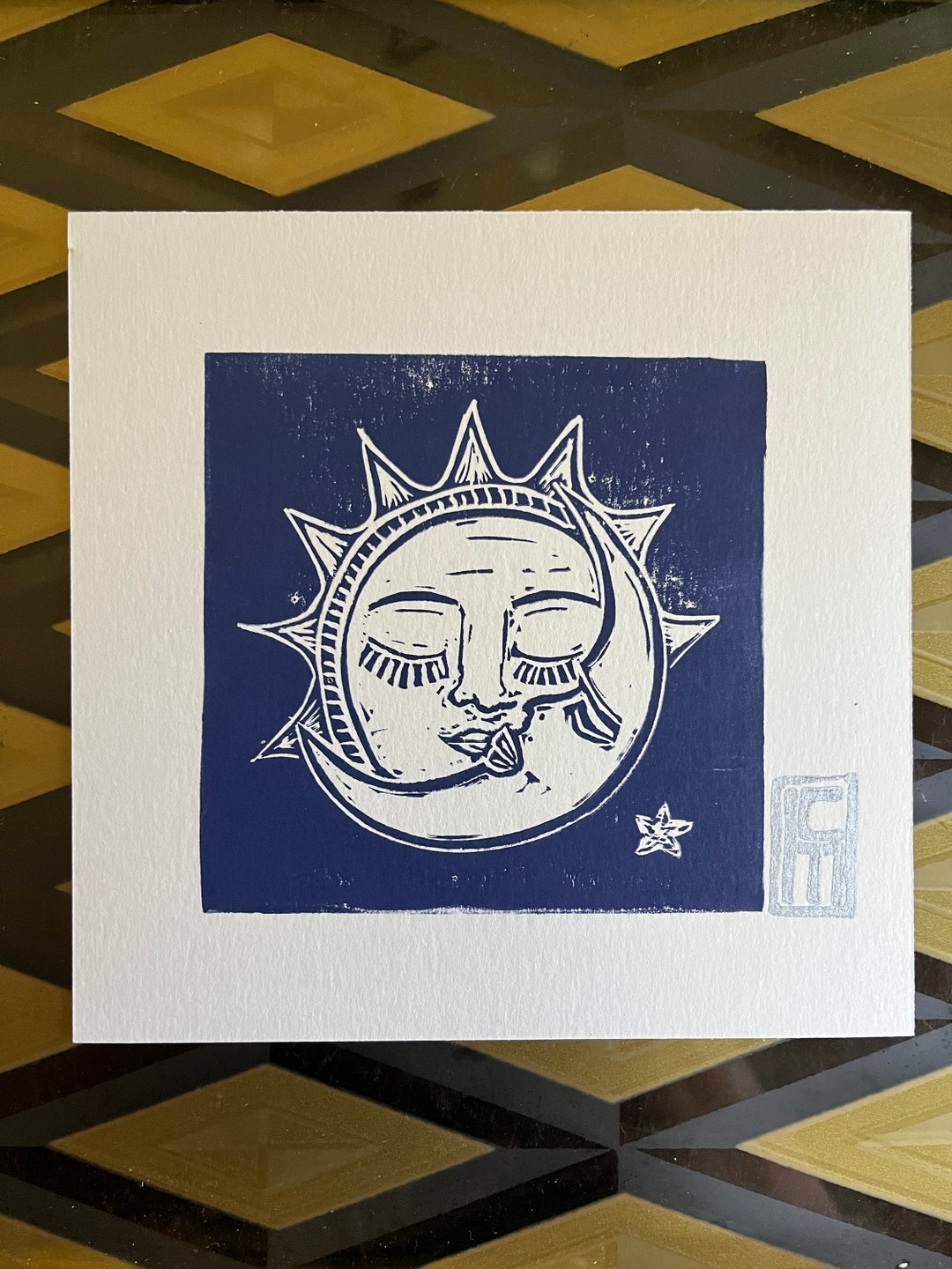 Just One Kiss Moon and Sun Linoprint - Etsy