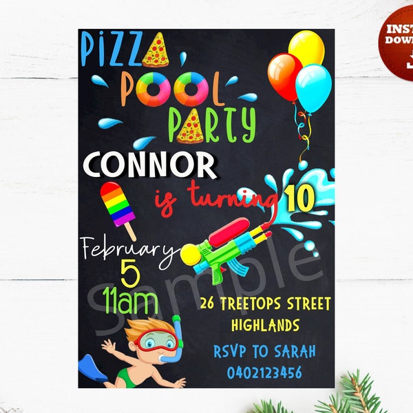 Pizza Pool Party Invitation - Etsy