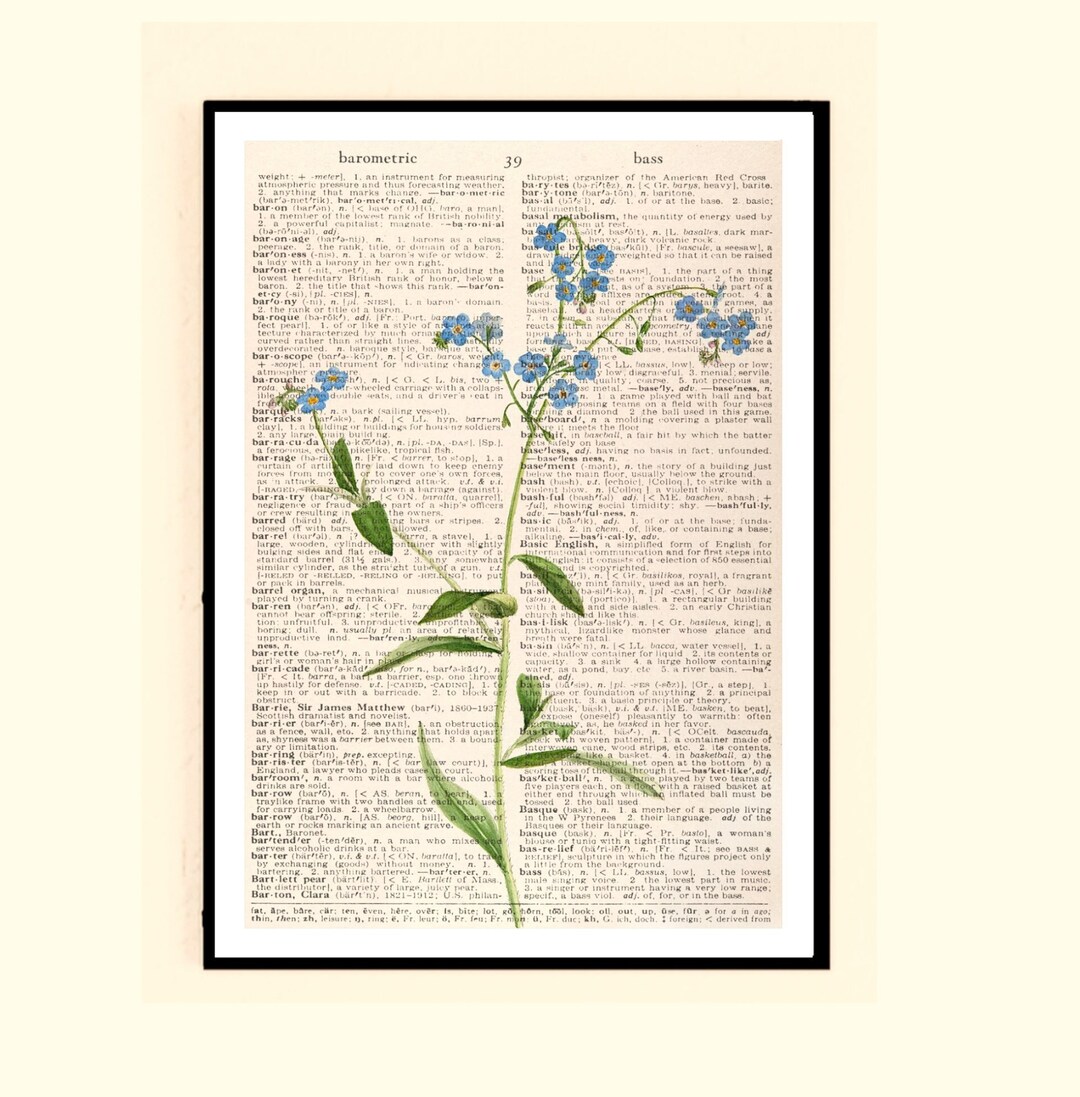Dictionary Print Forget-me-not Collage Wall Art Wall Decoration Poster ...