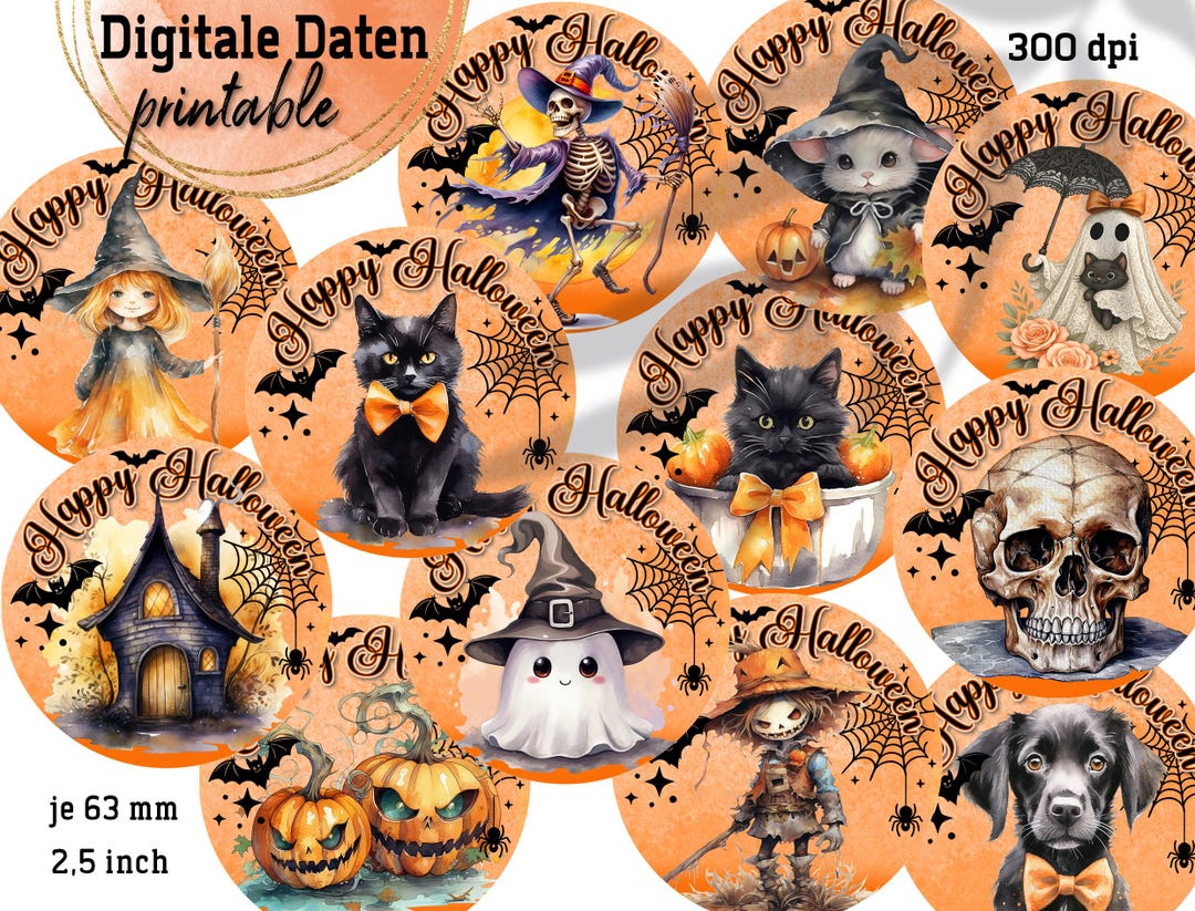 12 Various Halloween Circles - Booooh - Digital Print Collages - Each ø ...