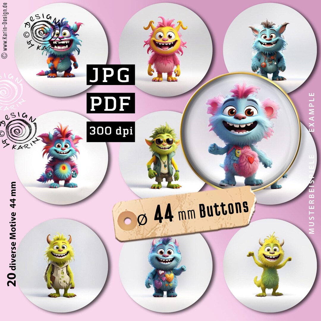 20 Design Button Templates - Digital Print Collages - Custom Size 44 Mm ...