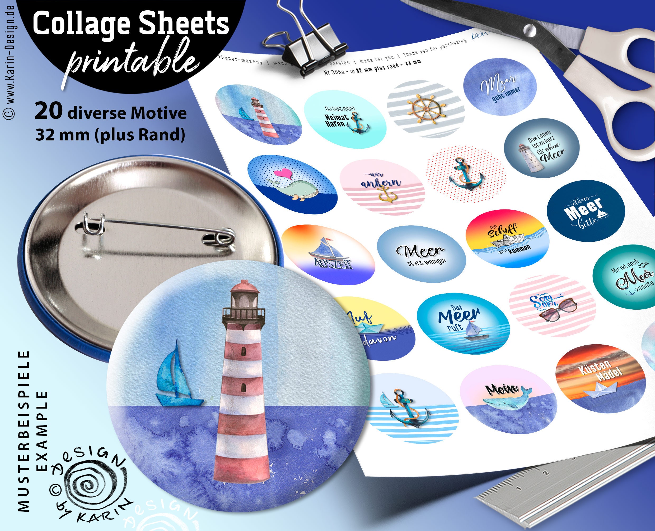 20x Design Button Templates Digital Print Collages Special Size 58 Mm ...