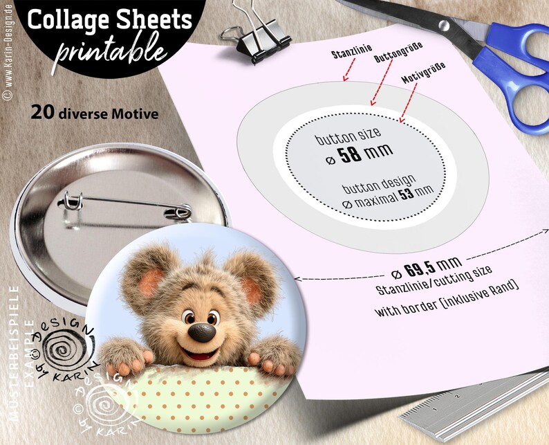20 Design Button Templates - Digital Print Collages - Special Size 58 ...