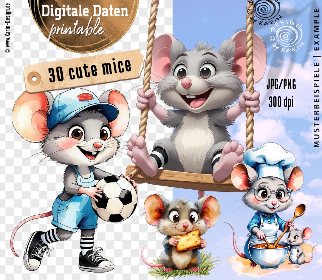 30 Funny Mice - Digital Cliparts - 30 Individual PNG and JPG - Instant ...