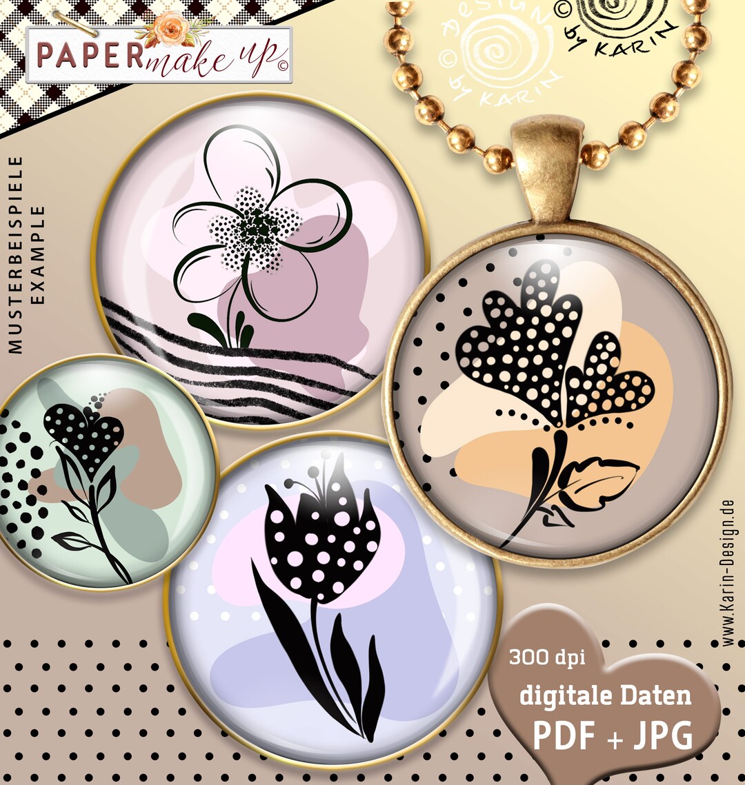 24 Various Design Cabochon Templates FANTASY - Printable Digital ...