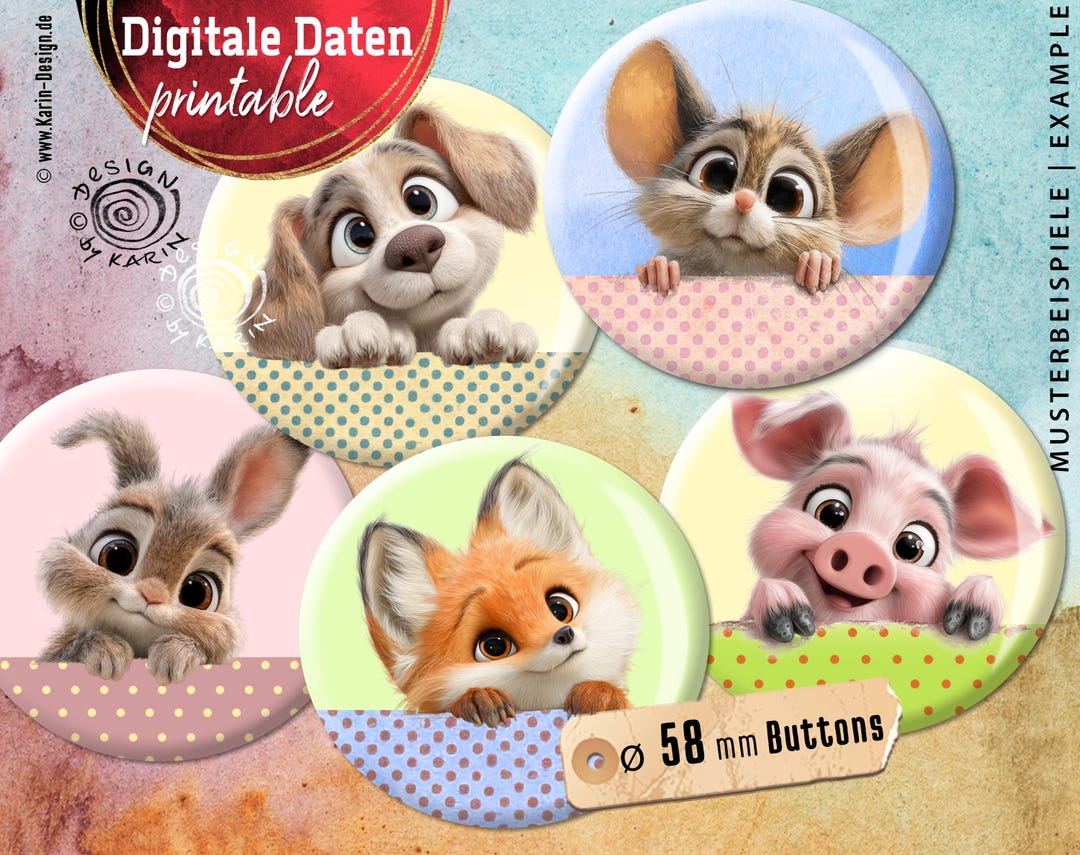 20 Design Button Templates - Digital Print Collages - Special Size 58 ...