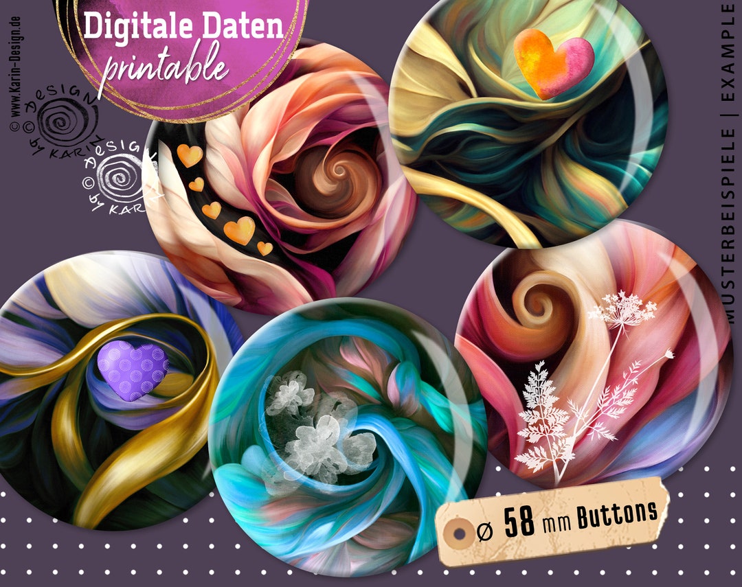 20x Design Button Templates Digital Print Collages Special Size 58 Mm ...