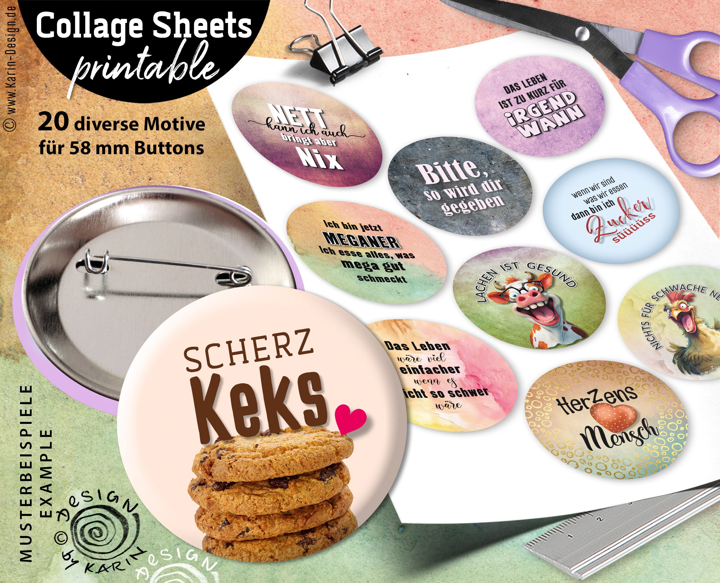 20 Design Button Templates - Digital Print Collages - Custom Size 58 Mm ...