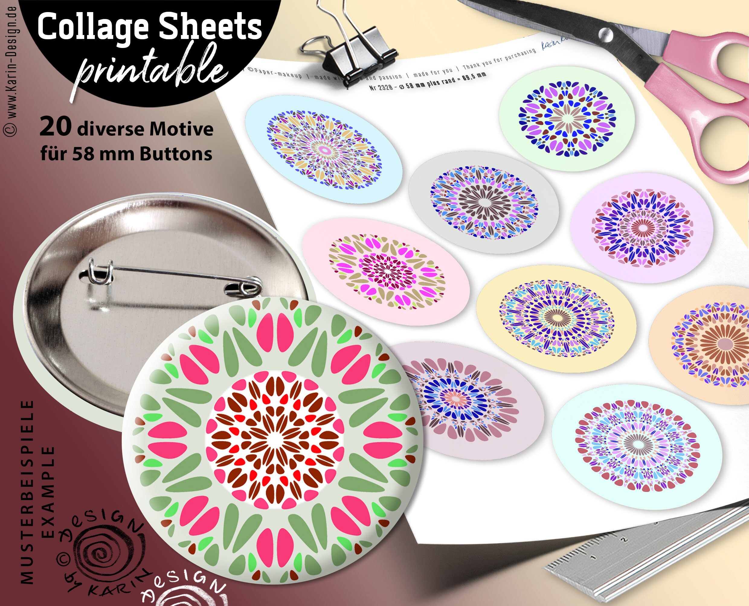 20 Design Templates - Printable Digital Collages - Button - Special ...