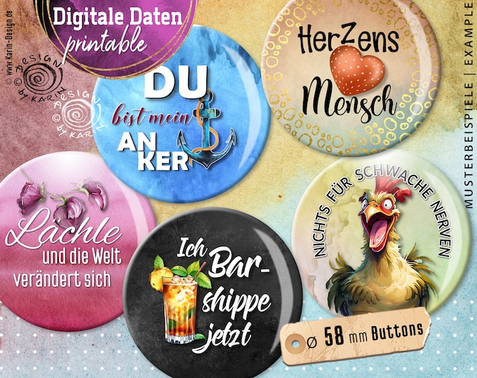 20 Design Button Templates Digital Print Collages Custom Size 58mm ...