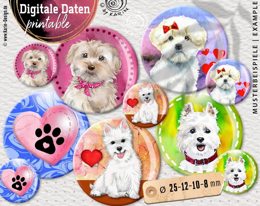 20x Design Templates Small Dogs- 4 Sizes 25+12+10+8 Mm - Digital ...