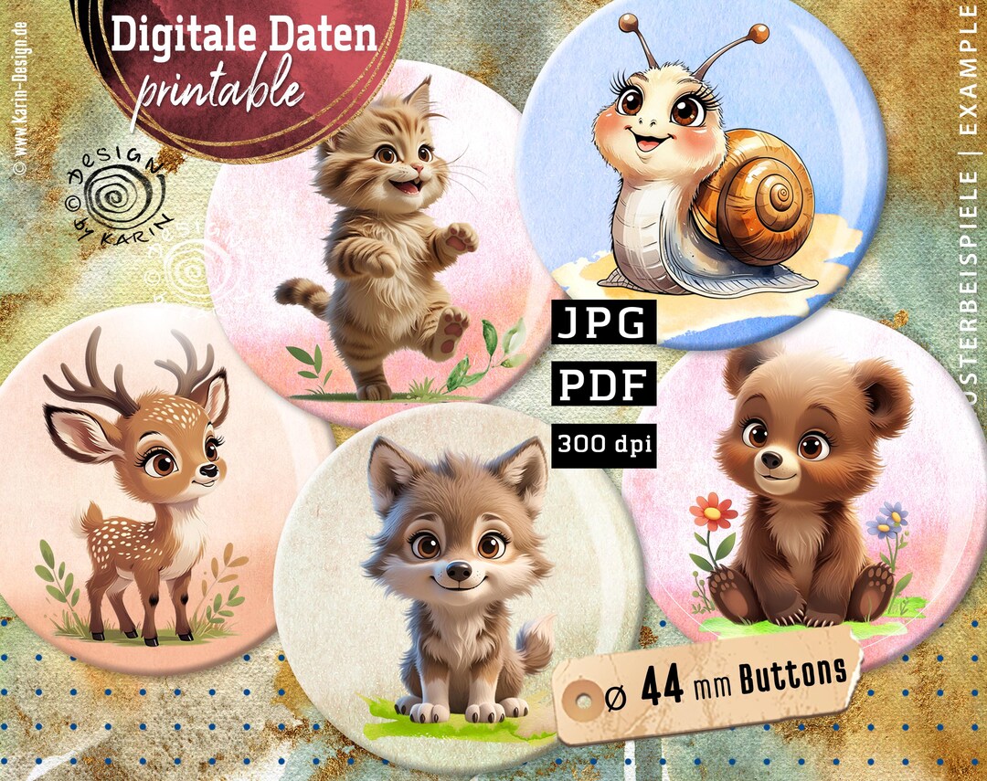 20 Design Button Templates - Digital Print Collages - Special Size 44 ...