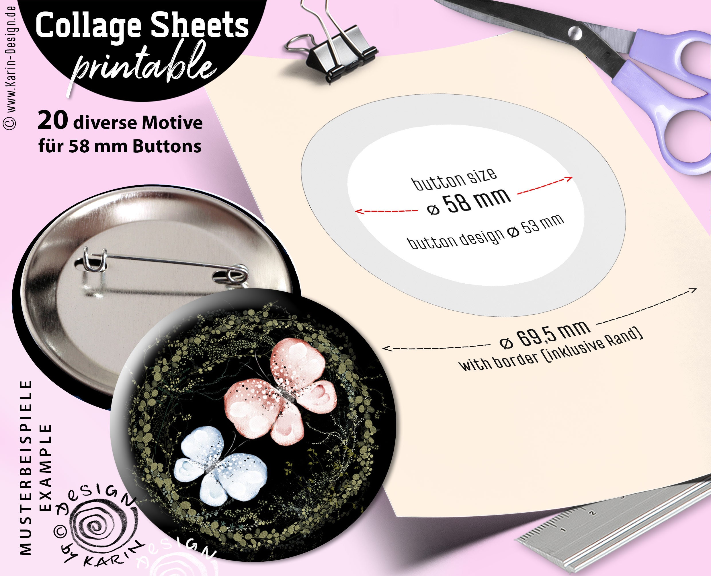 20 Design Button Templates Printable Digital Collages Custom Size 58mm ...