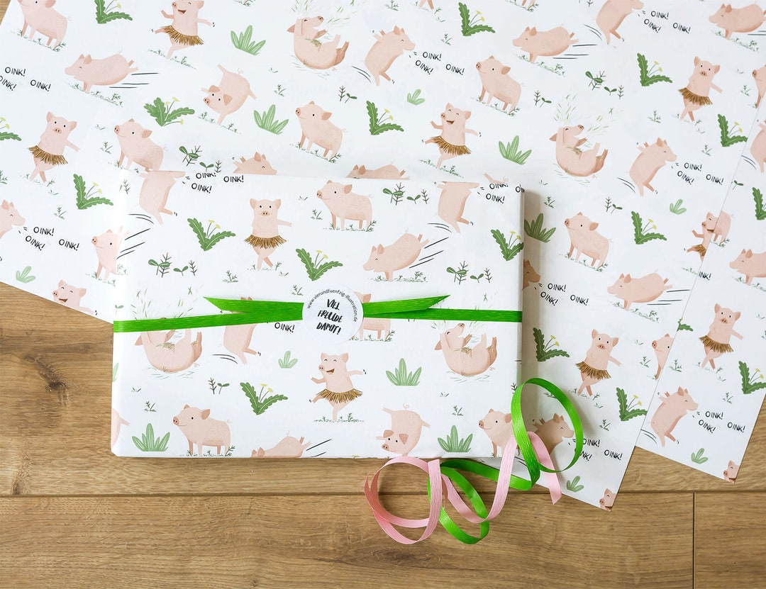 Wrapping Paper - Happy Pig - Etsy
