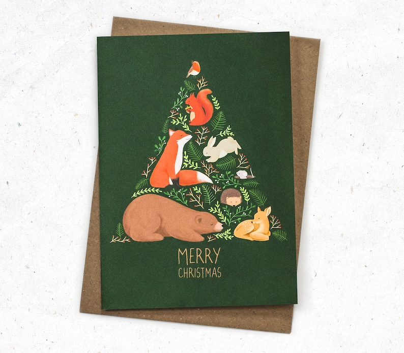 Christmas Greeting Card Forest Animals | Etsy