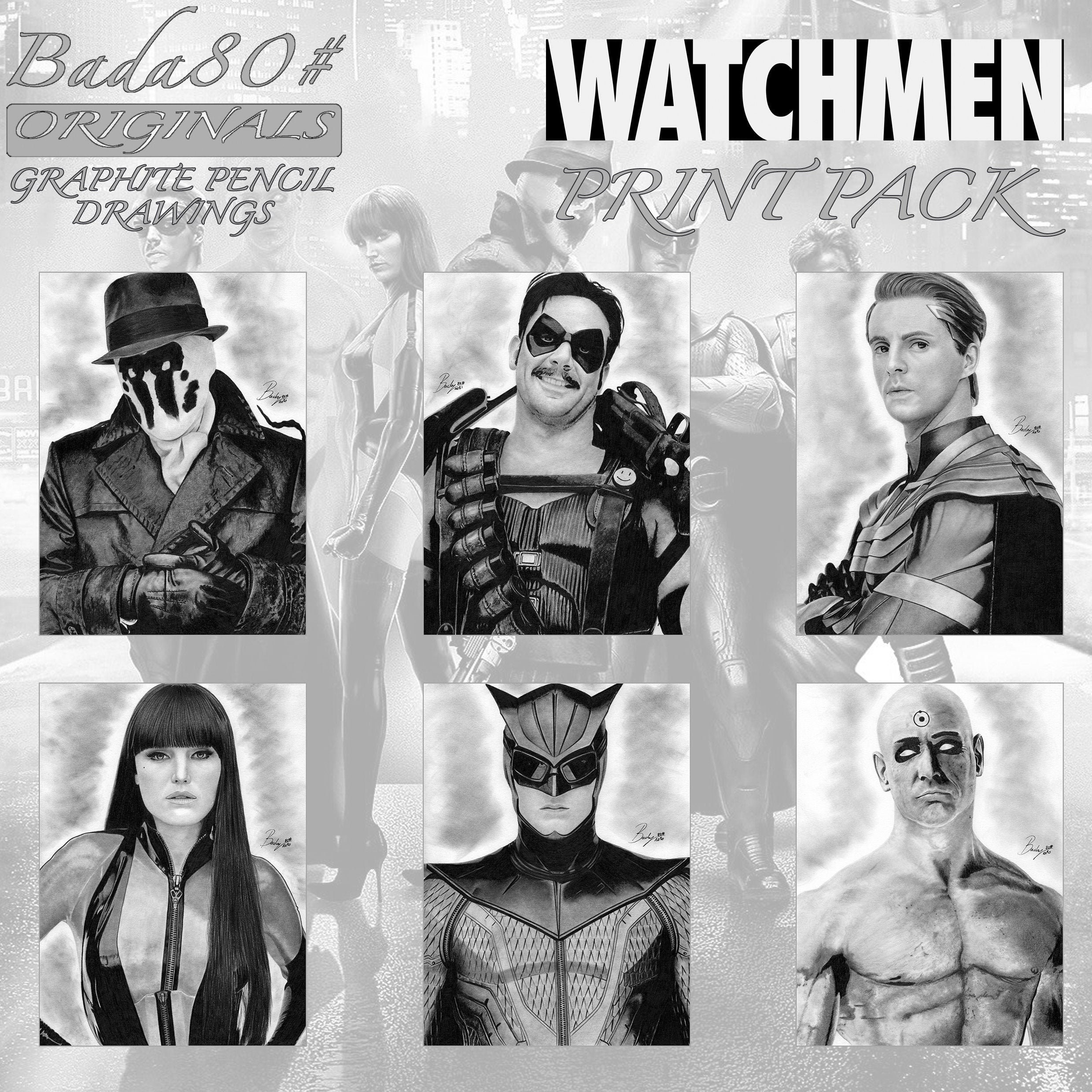 Print Pack From My Original Graphite Pencil Draw of Watchmen | Etsy UK