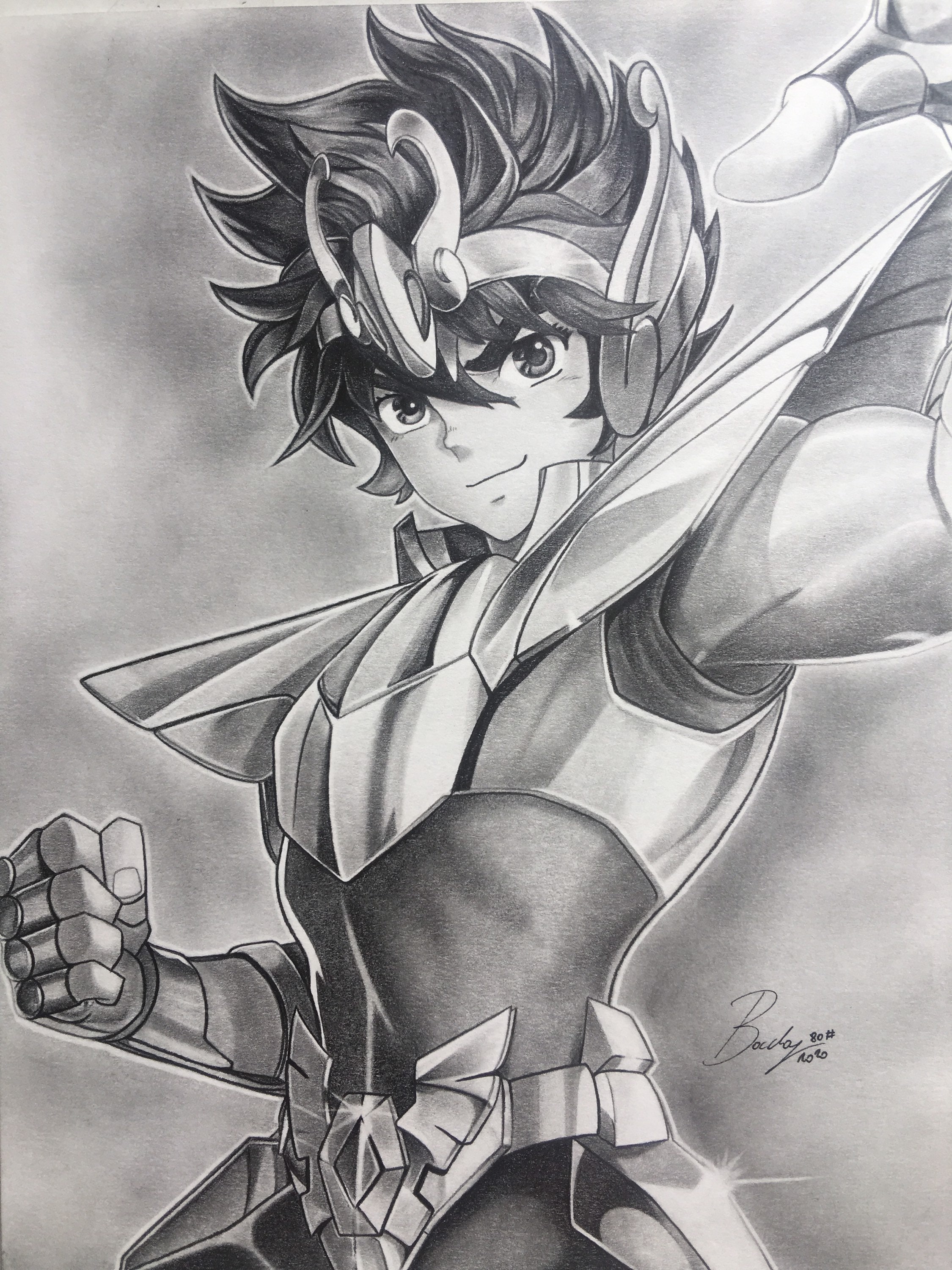 Saint Seiya-original graphite pencil drawing of Pegasus Seiya | Etsy