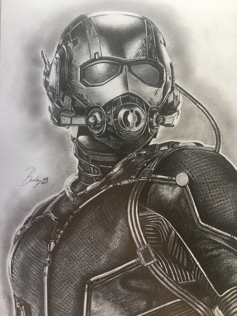 Original Pencil Portrait of Ant-man, the Ant-man, Size A4 Z21.00 X 29. ...