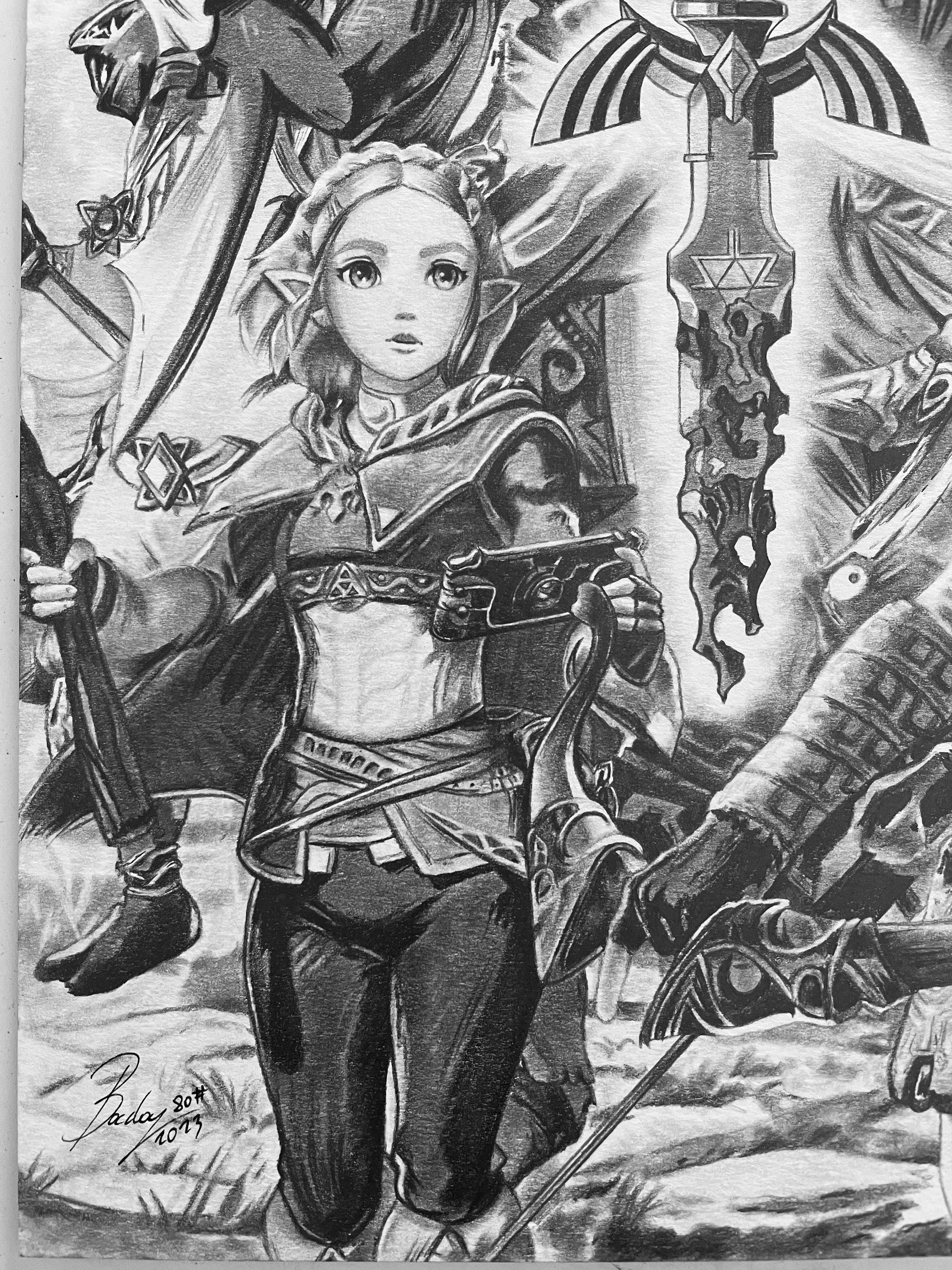 Original Pencil Drawing of Zelda Tears of the Kingdom, Size A4 21 X 29. ...