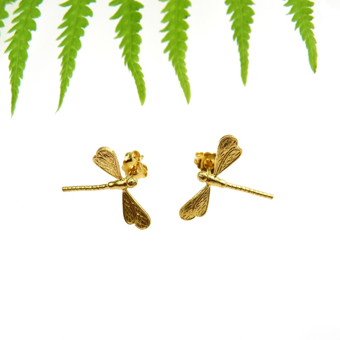 Earrings Silver Mini Dragonflies Gold on Sticks, Earrings on Sticks, Silver Earrings Small, Gold ...