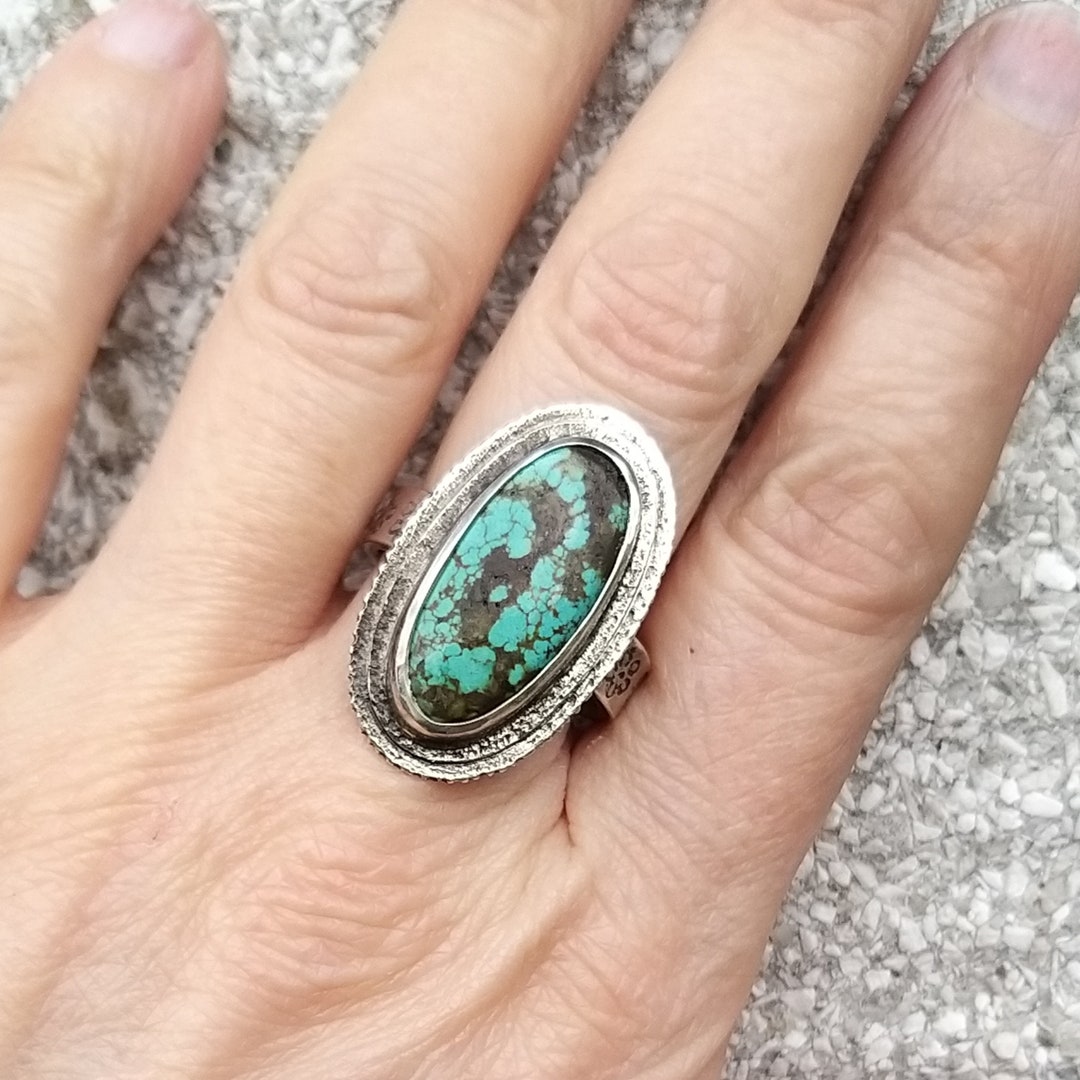 Anillo grande de plata con turquesa tibetana: un anillo único y ...