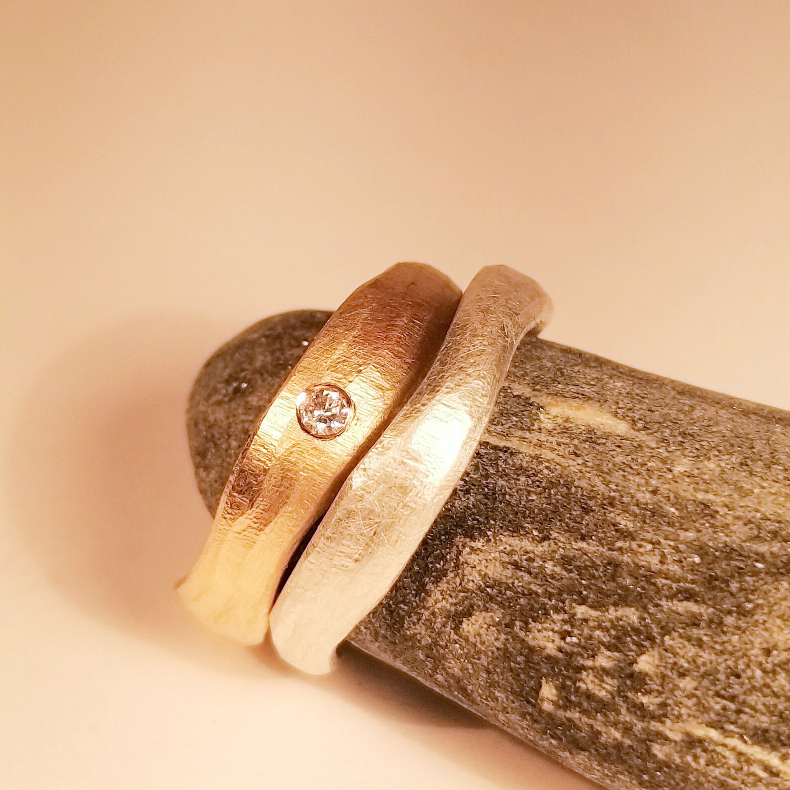 Golden Engagement Ring UNGLEICH & Rosé With Brilliant - Etsy