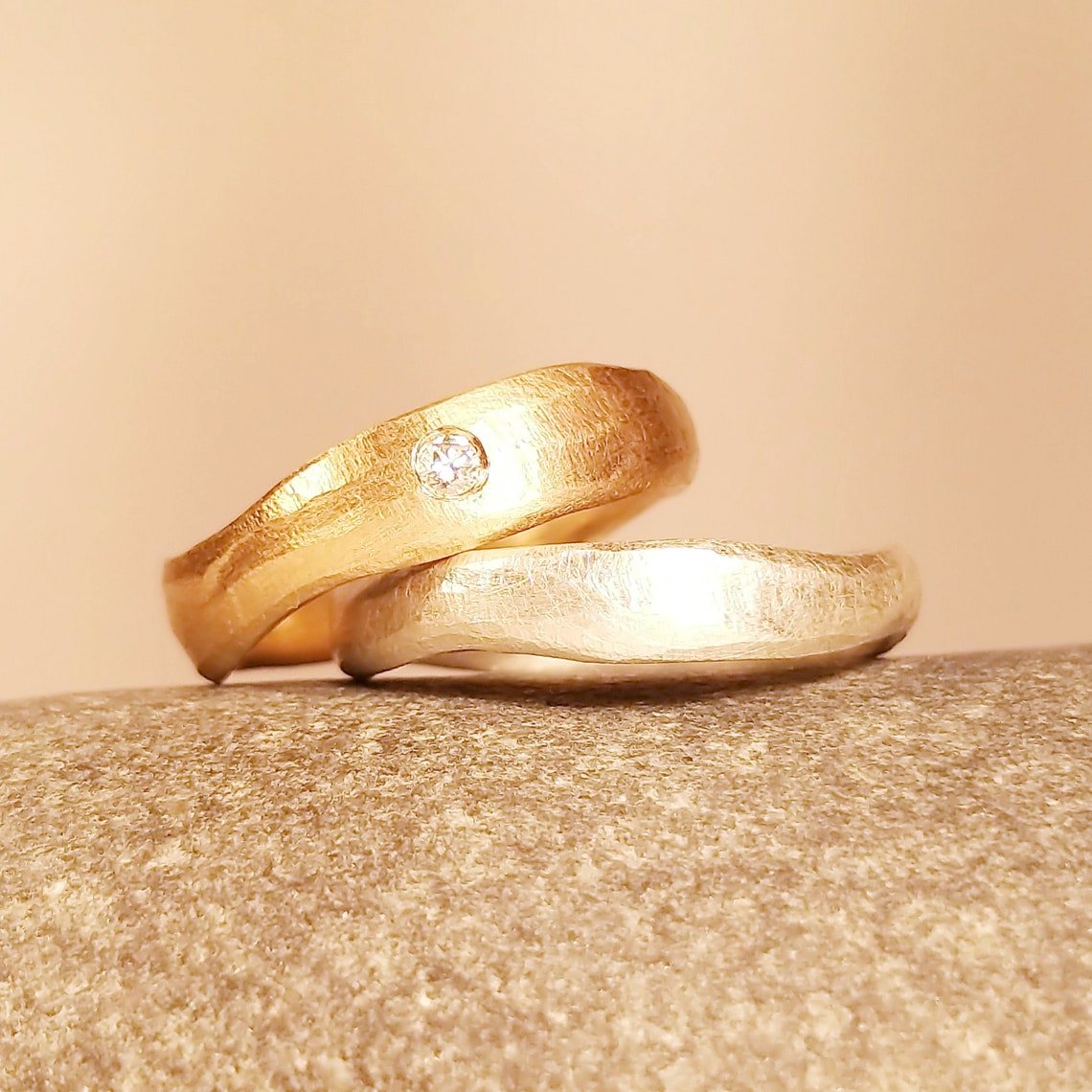 Golden Engagement Ring UNGLEICH & Rosé With Brilliant - Etsy