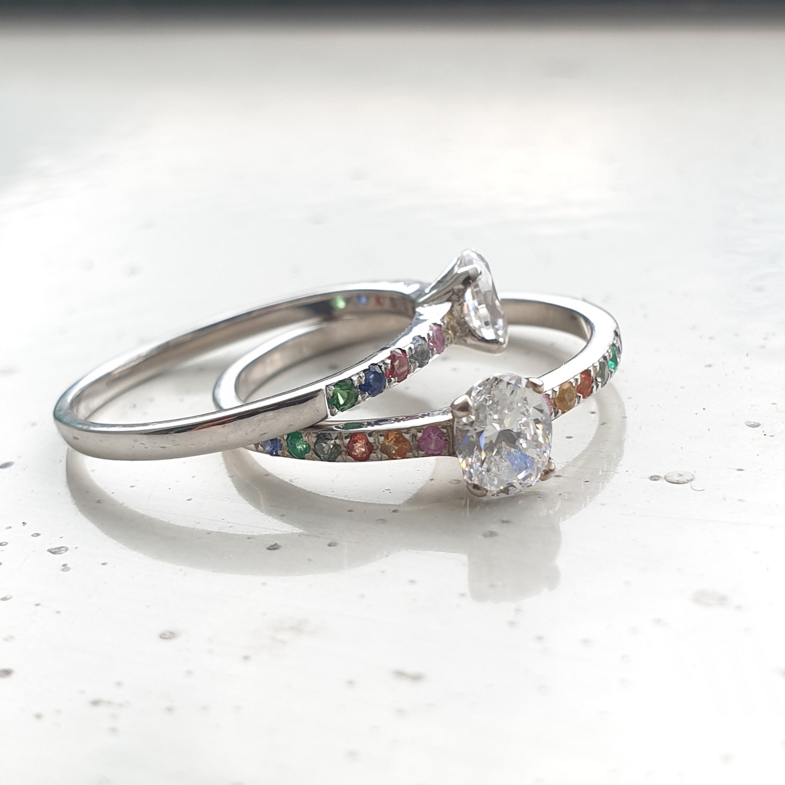 Solitaire Ring Multi Color Ring Centre Stone Cz With Side - Etsy
