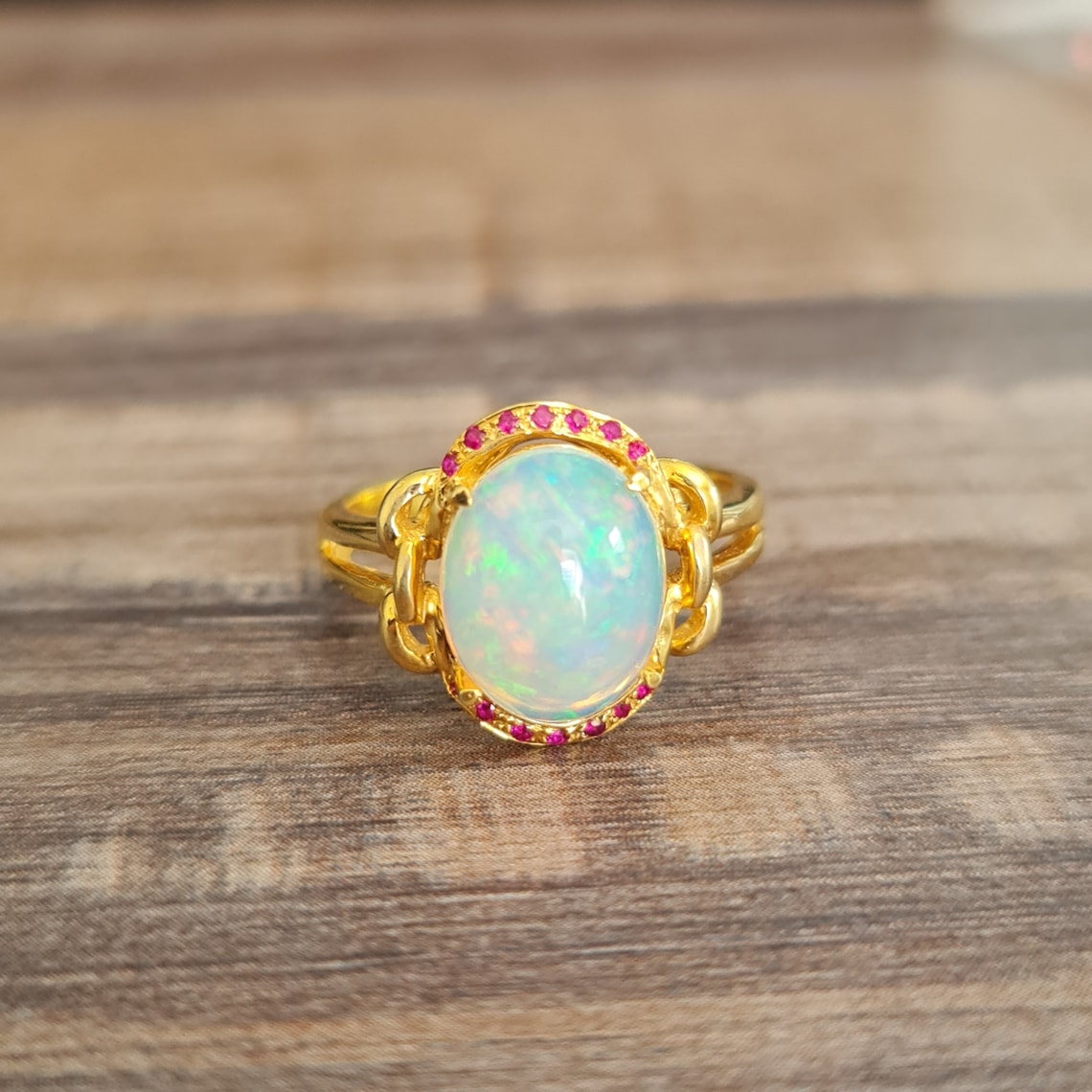 Opal ring made in 925 silver and gold plated with Natural | Etsy