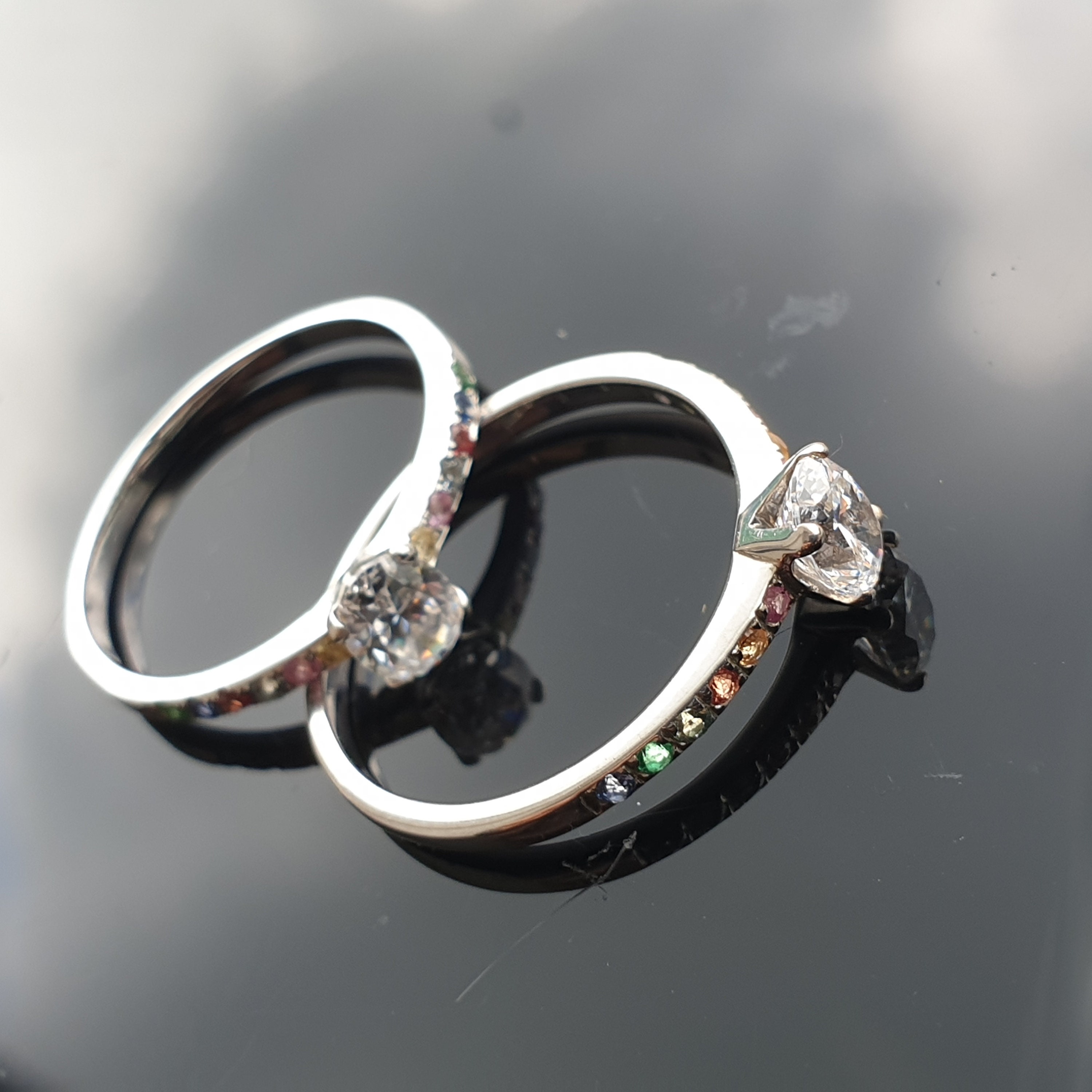 Solitaire Ring Multi color Ring Centre stone Cz with side | Etsy