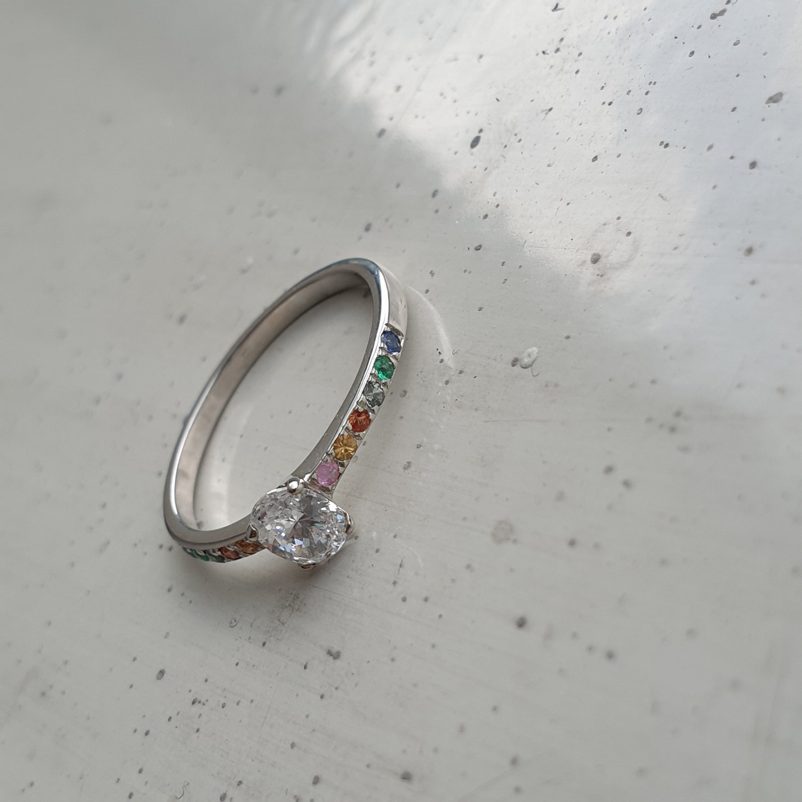 Solitaire Ring Multi Color Ring Centre Stone Cz With Side | Etsy