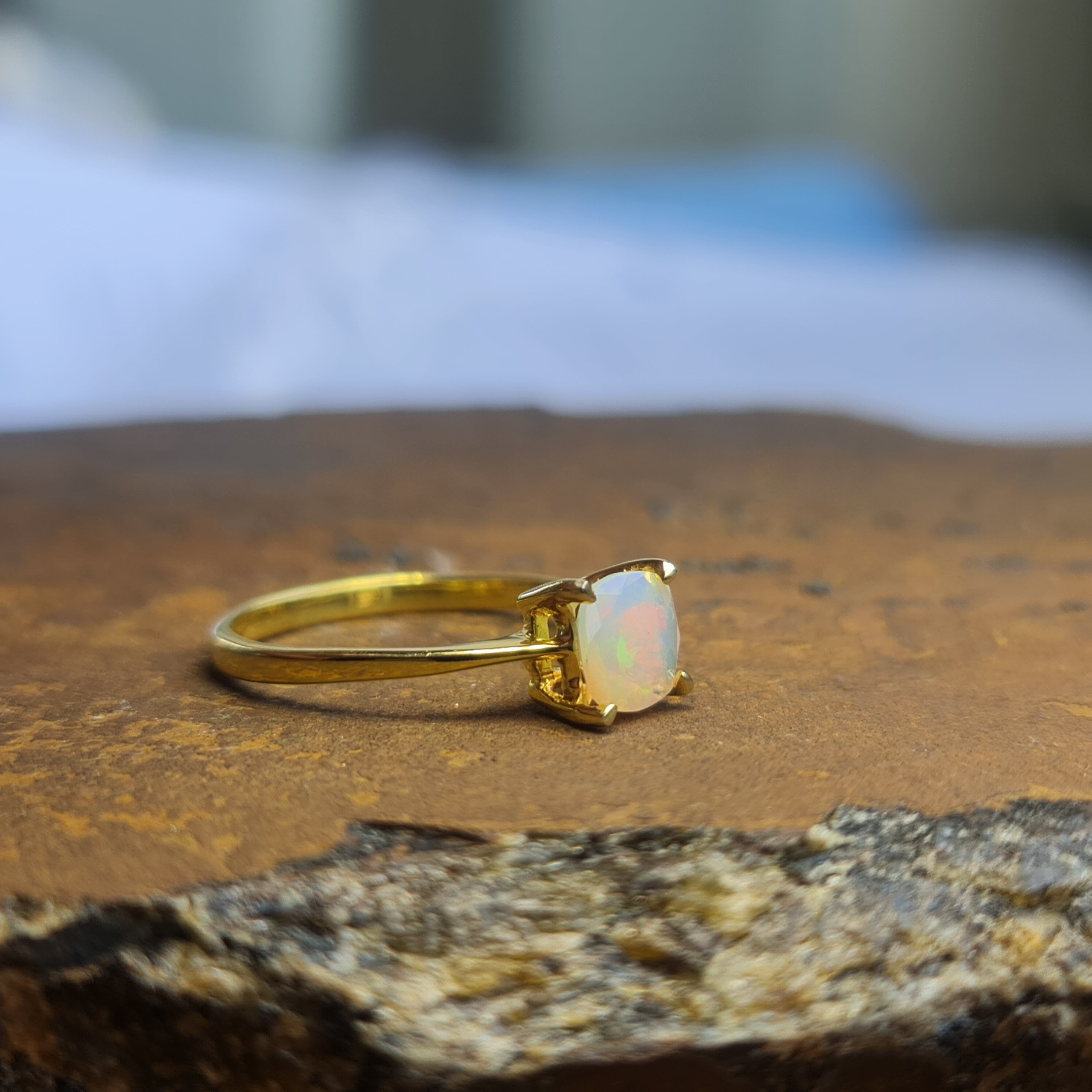 Opal ring cushion cut natural opal ring in 925 silver and | Etsy