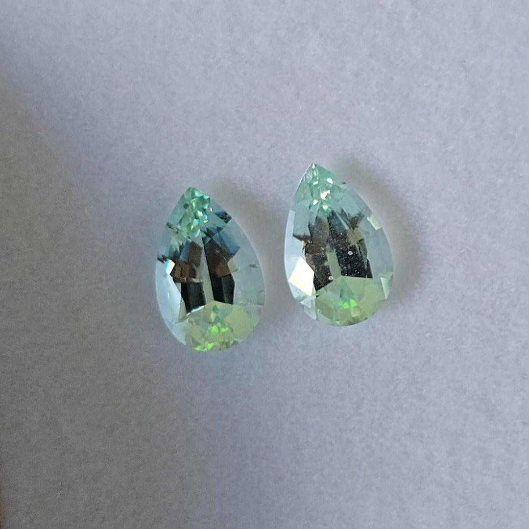 Natural Green Beryl Pear Shape Pair, 1.80ct Total. Faint Glowy Green Blue, Pear Shaped Beryl ...