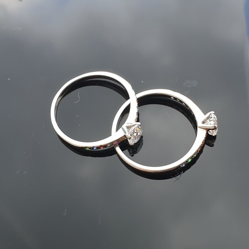 Solitaire Ring Multi Color Ring Centre Stone Cz With Side | Etsy