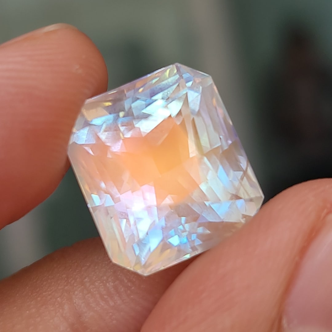 GIA Certified 16ct Rainbow Moonstone: Rare Cushion Cut Gemstone - Etsy