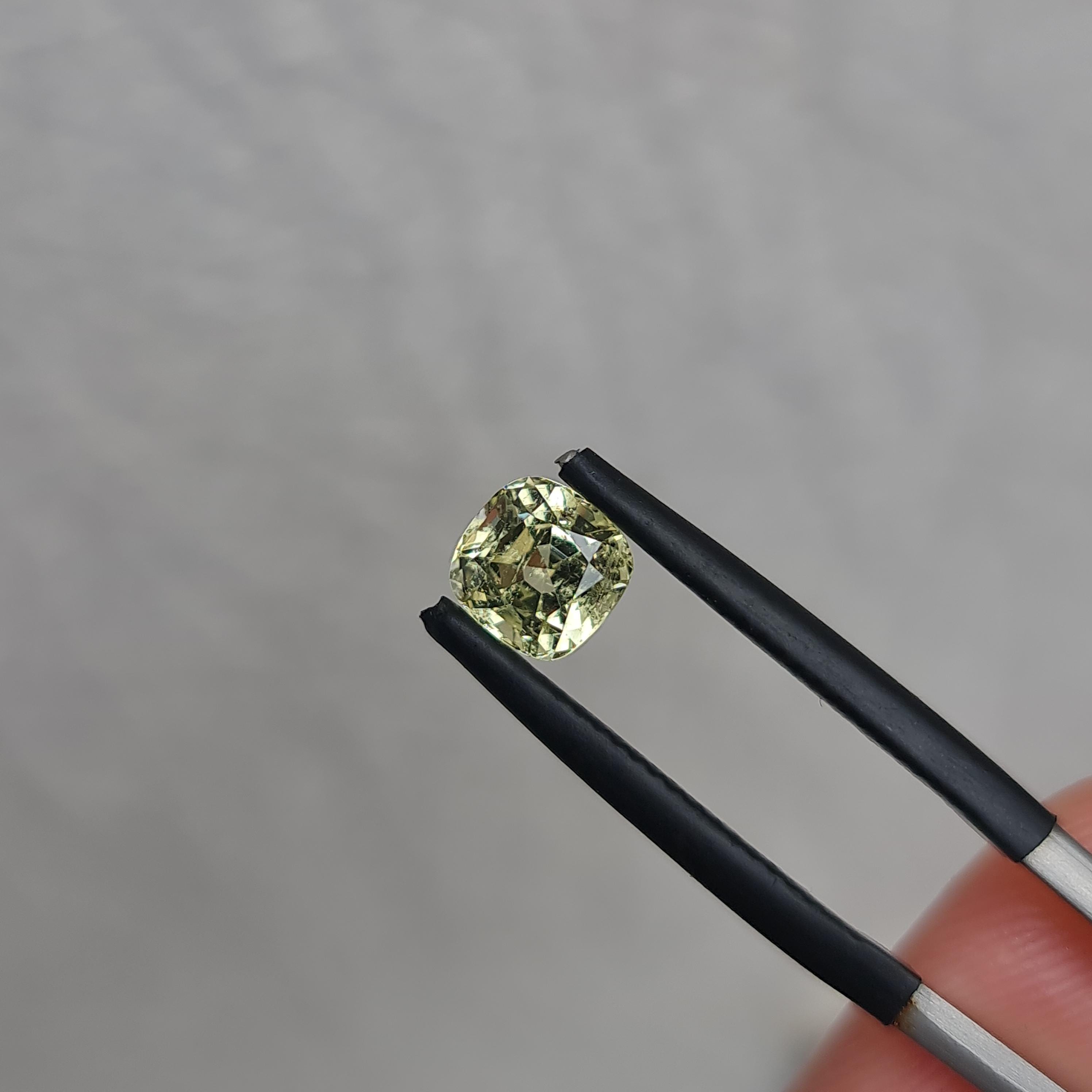 Lime Chrysoberyl, 1.42ct. Rare Color Gemstone. No Treatment, Cushion ...