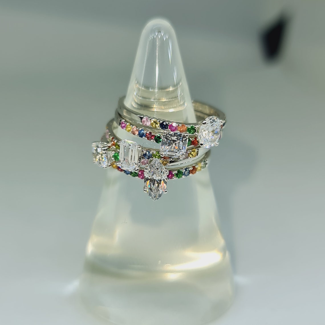 Solitaire Ring Multi color Ring Centre stone Cz with side | Etsy