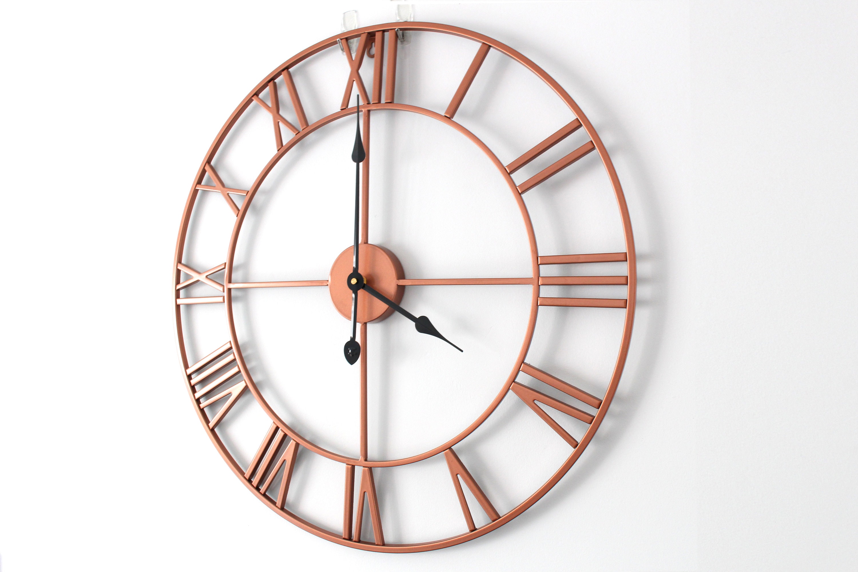 DESIGNO 60cm Large Skeleton Metal Wall Clock Copper/rose - Etsy UK