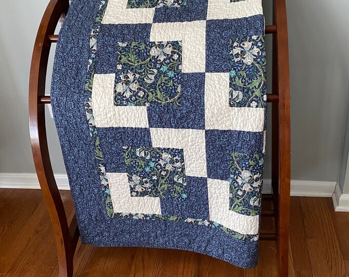 Patchwork Lap Quilt Handmade, Blue and Lavender Quilt, Butterfly Lap Quilt, Embroidered Blanket ...