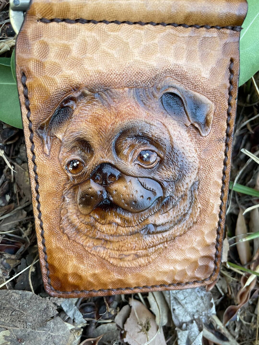 Handmade Leather Money Clip Wallet, Embossed Pug, Slim Bifold - Etsy