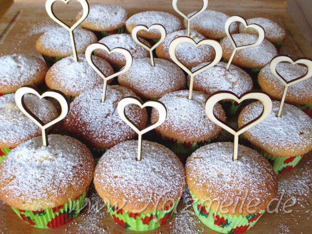 Cake Topper Set for Muffins and Cupcakes Heart Sophie Made of Wood ...