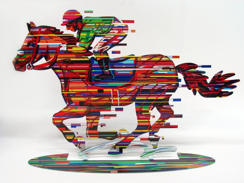 JOCKEY, Horse Rider, David Gerstein, Modern Art, Horse Rider, Metal Art Sculpture Horse Riding ...