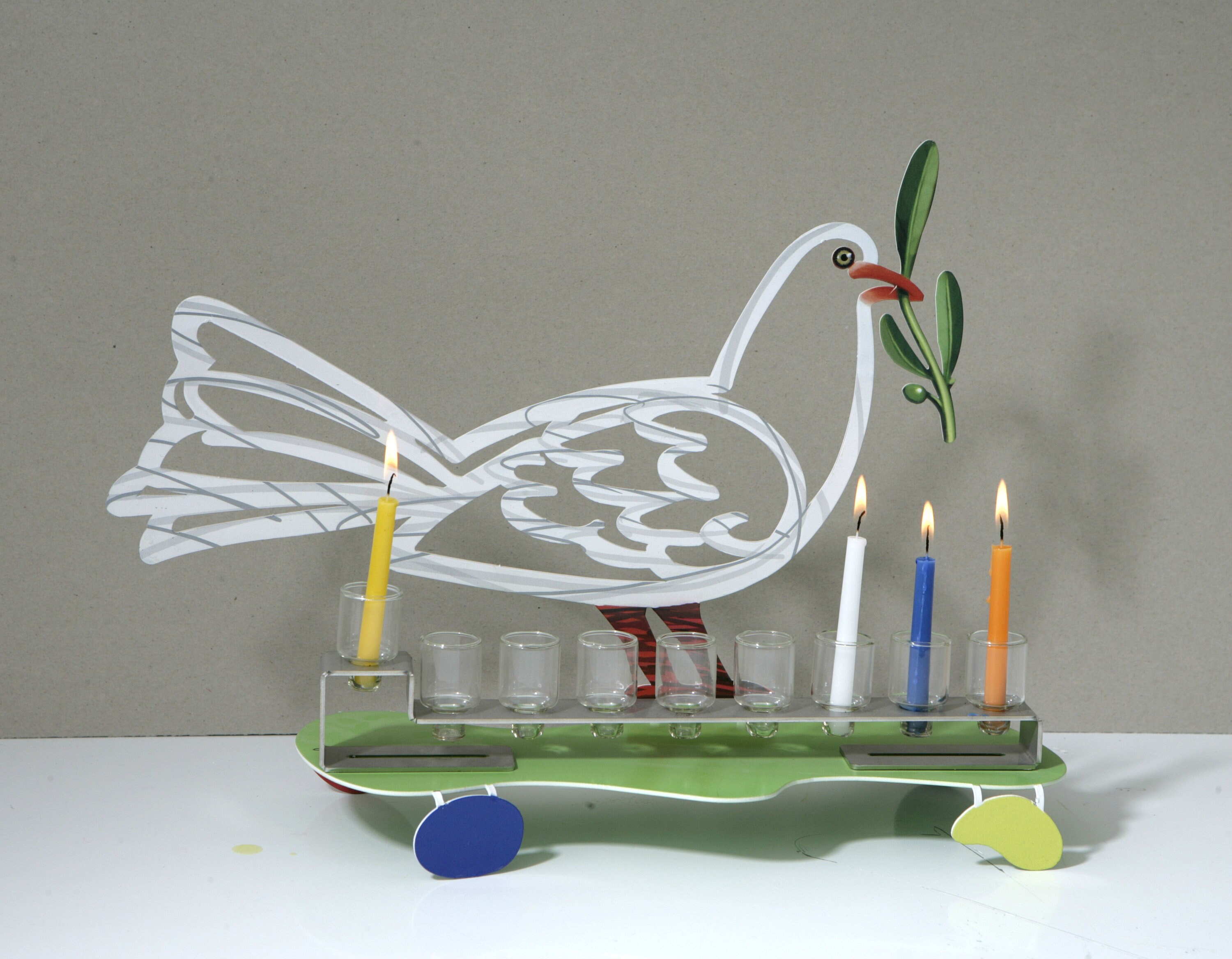 White Dove Candle Holder, Menora , Hanukkah, Dove With a Olive Branch ...