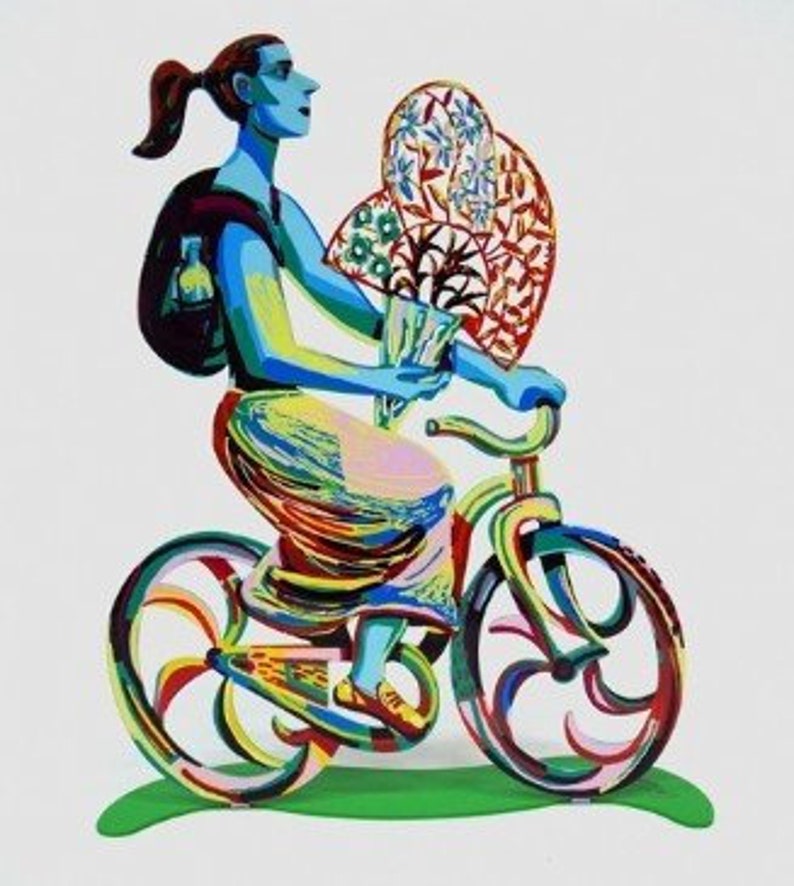 Metal Sculpture, Flower Girl Cyclist Metal Modern Sculpture, Rider With ...