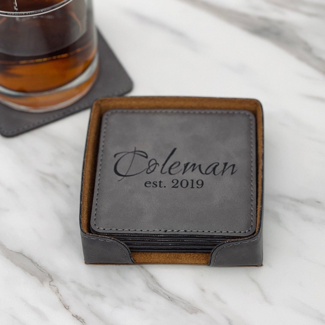 Six 6leather Coaster Set, Personalized Coasters, Drink Coaster ...