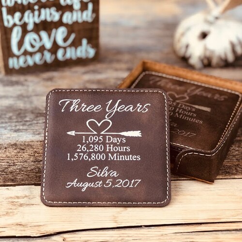 Personalized Round Leather Coasters Set of 6 W/ Holder Custom - Etsy