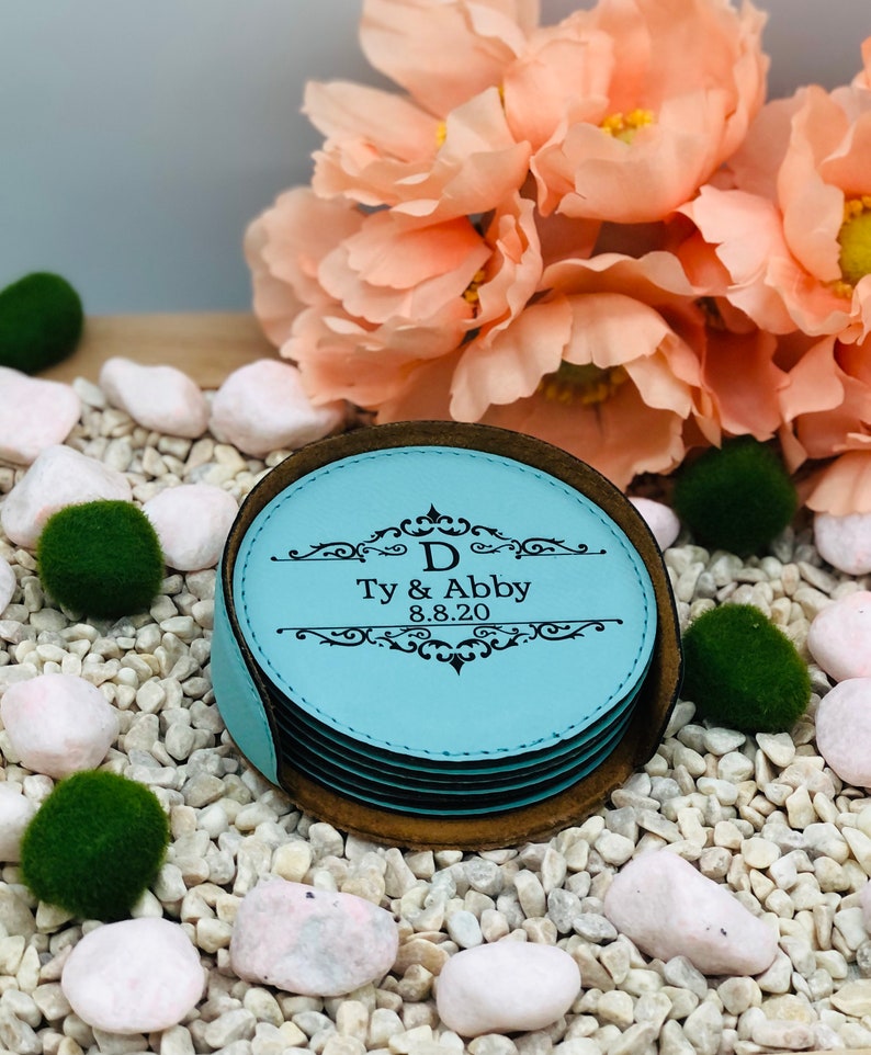 Personalized Leather Coasters Set 6 W/holder Engraved - Etsy