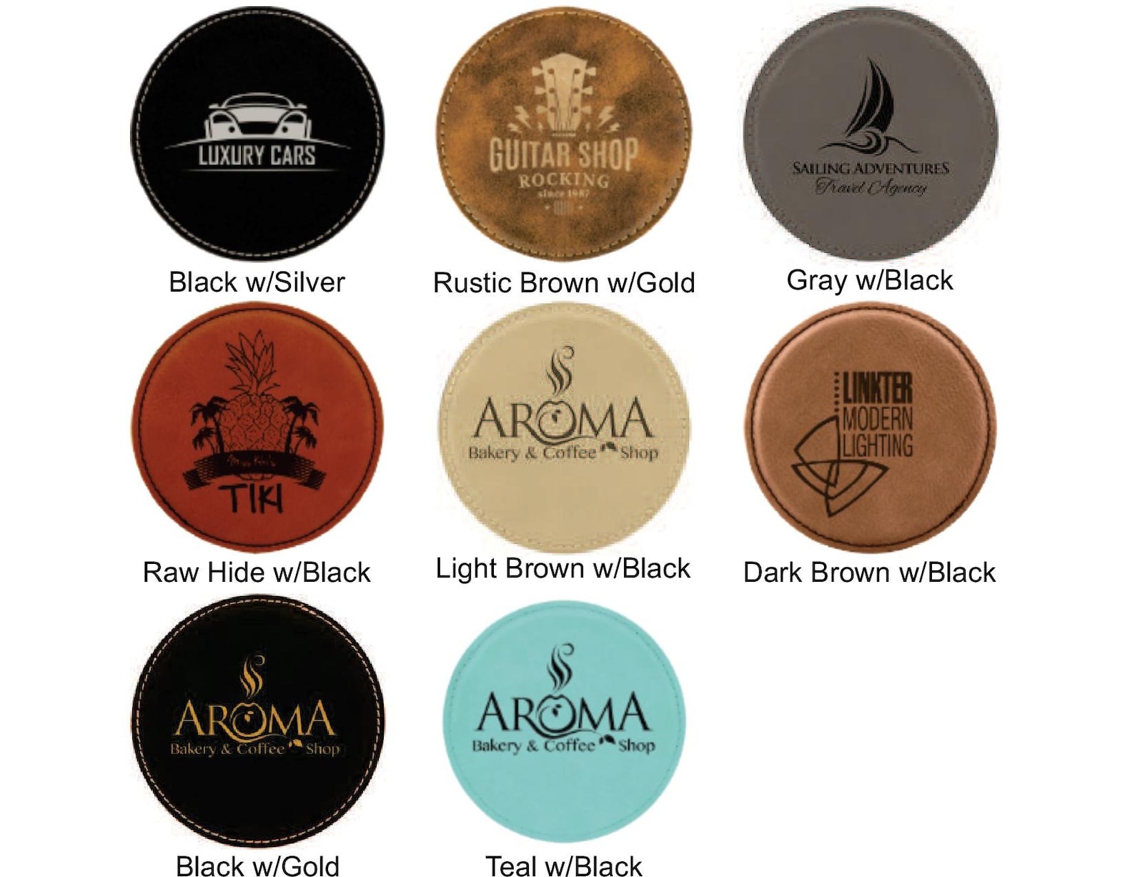 Personalized Round Leather Coasters Set of 6 W/ Holder Custom - Etsy