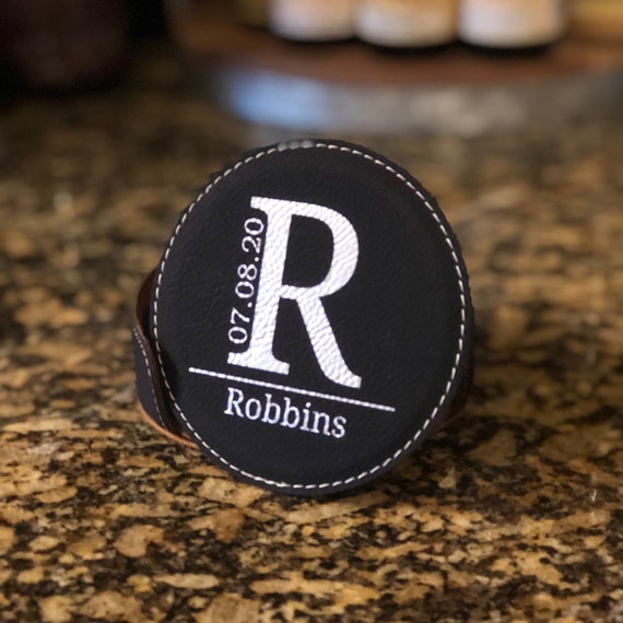 Personalized Round Leather Coasters Set of 6 W/ Holder Custom - Etsy